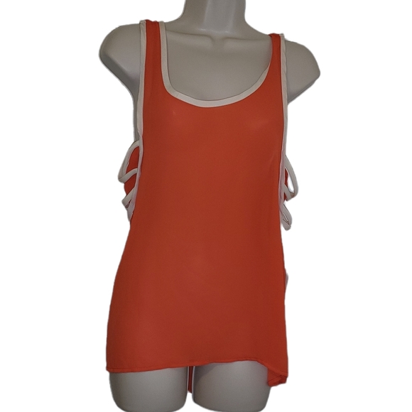 margo & Sebastian | Tops | Margo Sebastian Orange Sheer Tunic Tank Top ...